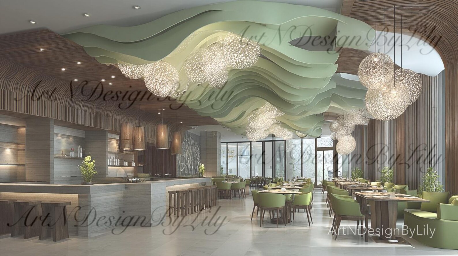 Modern Restaurant Interior Design Concept Art (4 Images + Moodboard) - Etsy