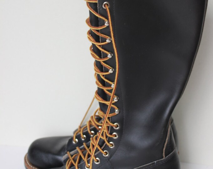 Karl Kuemmerling Lineman Boots Tall Black Leather Lace up Chainsaw Work ...