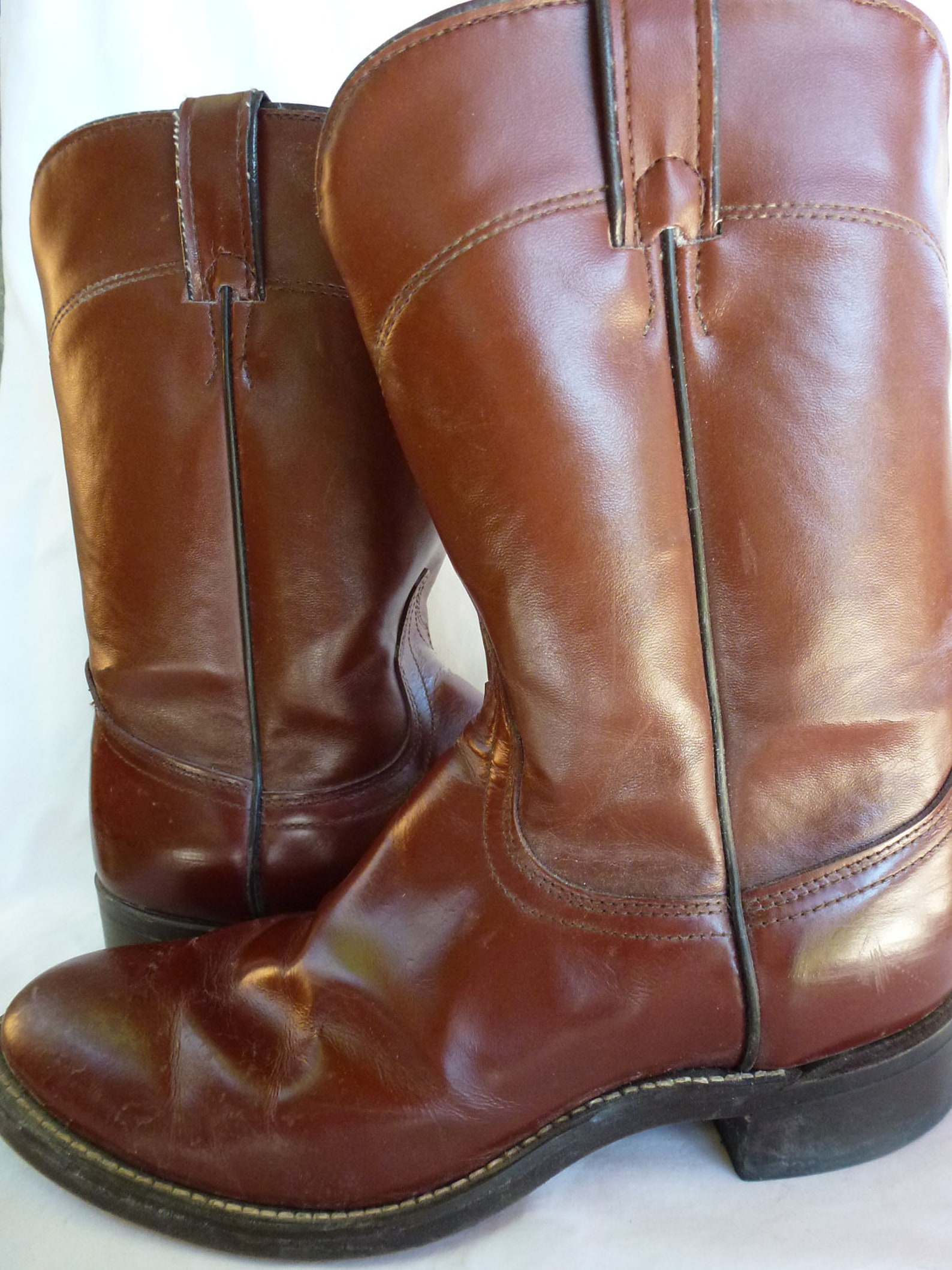 Laredo Cowboy Boots 7 1/2" Mens Roper Brown Leather Roper Boots Classic ...