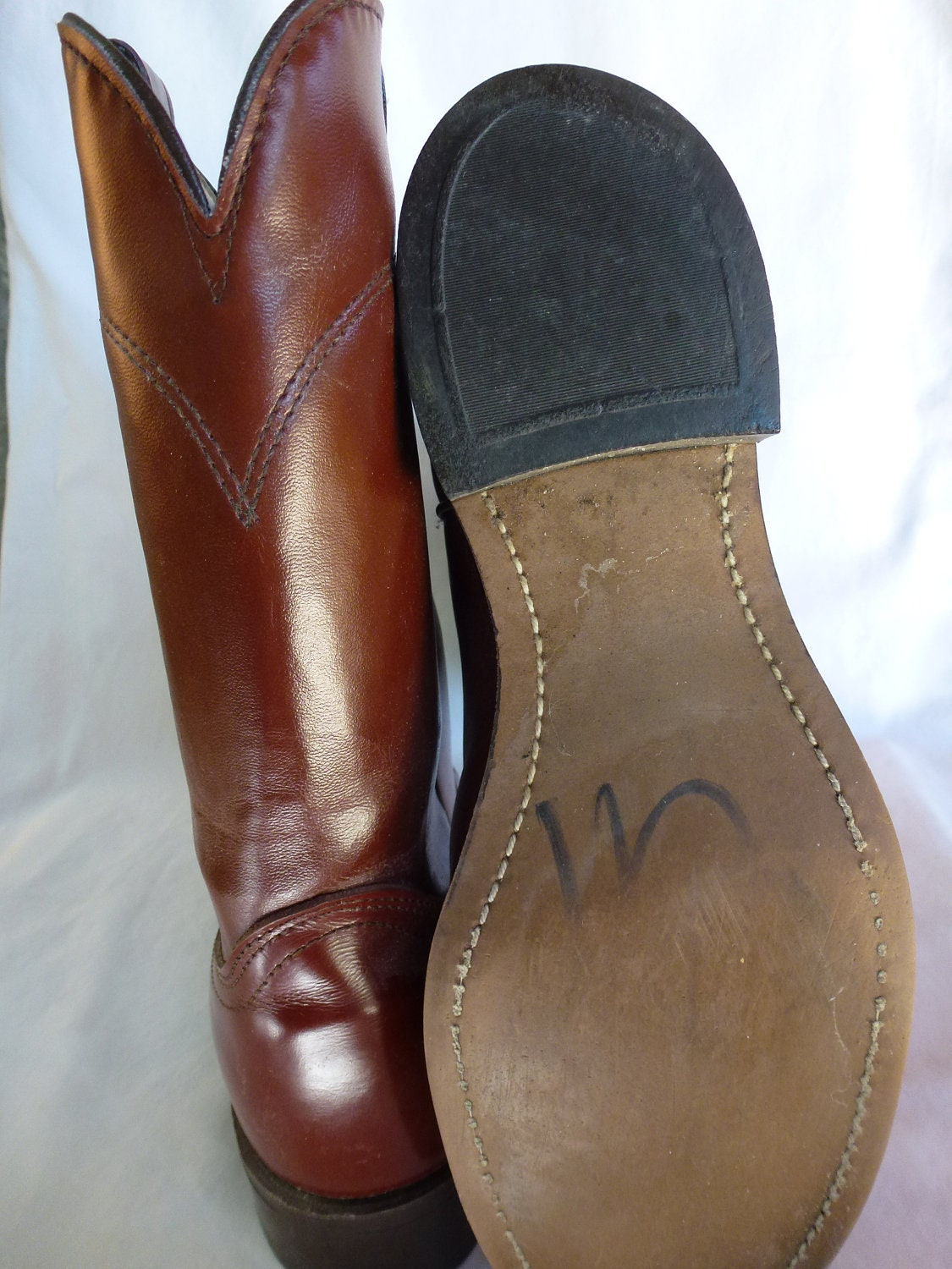 Laredo Cowboy Boots 7 1/2" Mens Roper Brown Leather Roper Boots Classic ...