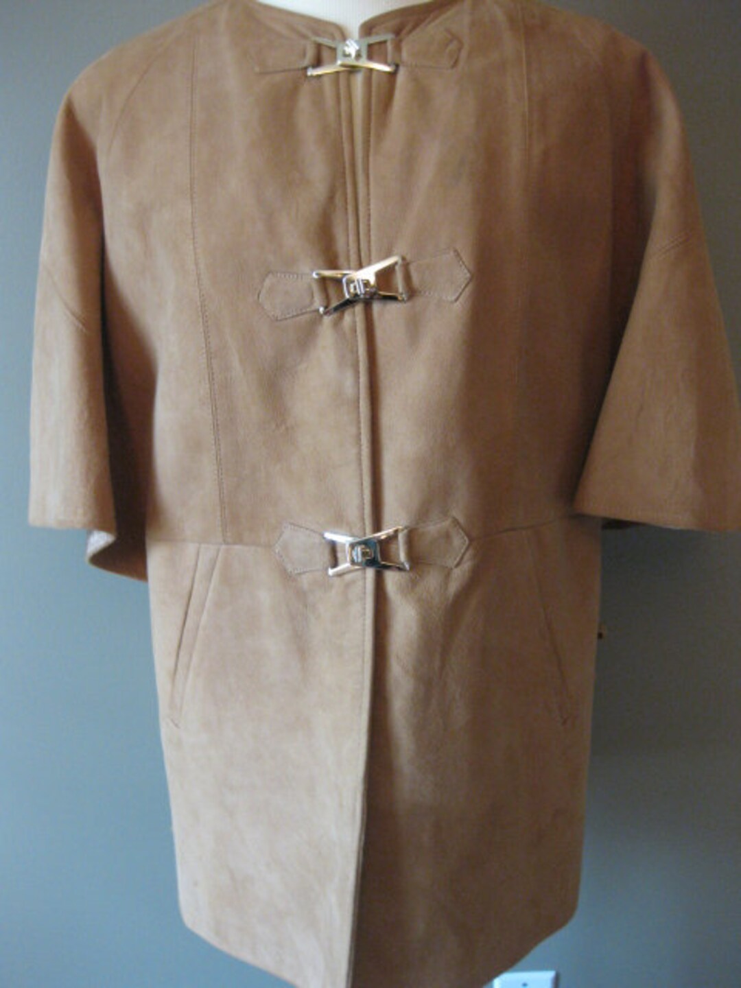 Vintage Suede Cape Jacket With Lacing up the Sides and Metal Closures ...