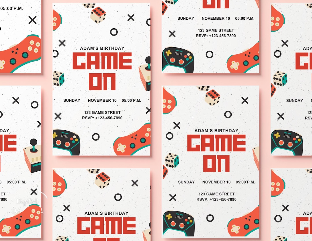 Game on Birthday Invitation Card Digital Download Gamer Invitation Card ...