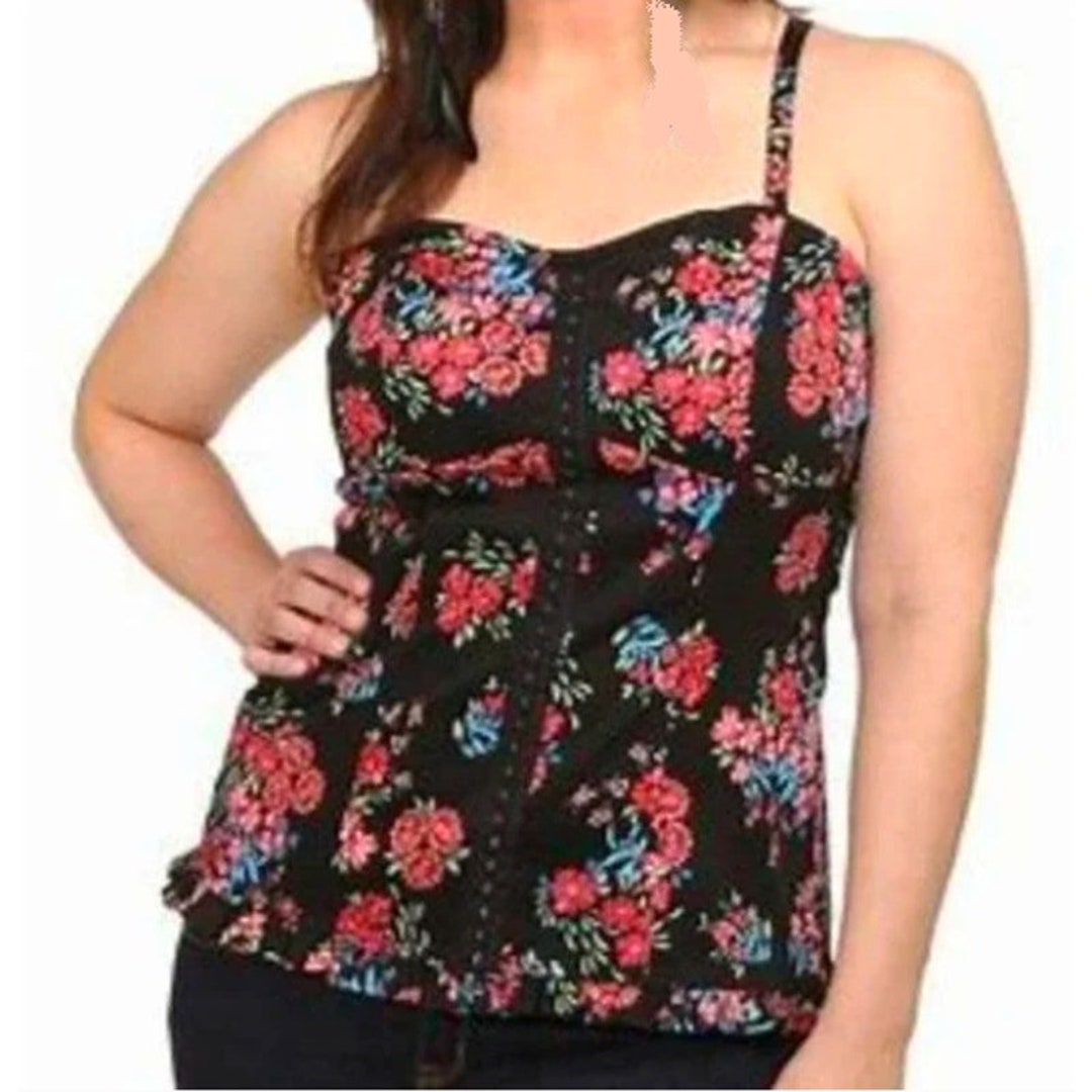 Vintage Corset Bustier TOP Torrid 1X Black Floral Retro Chic Hot Topic ...