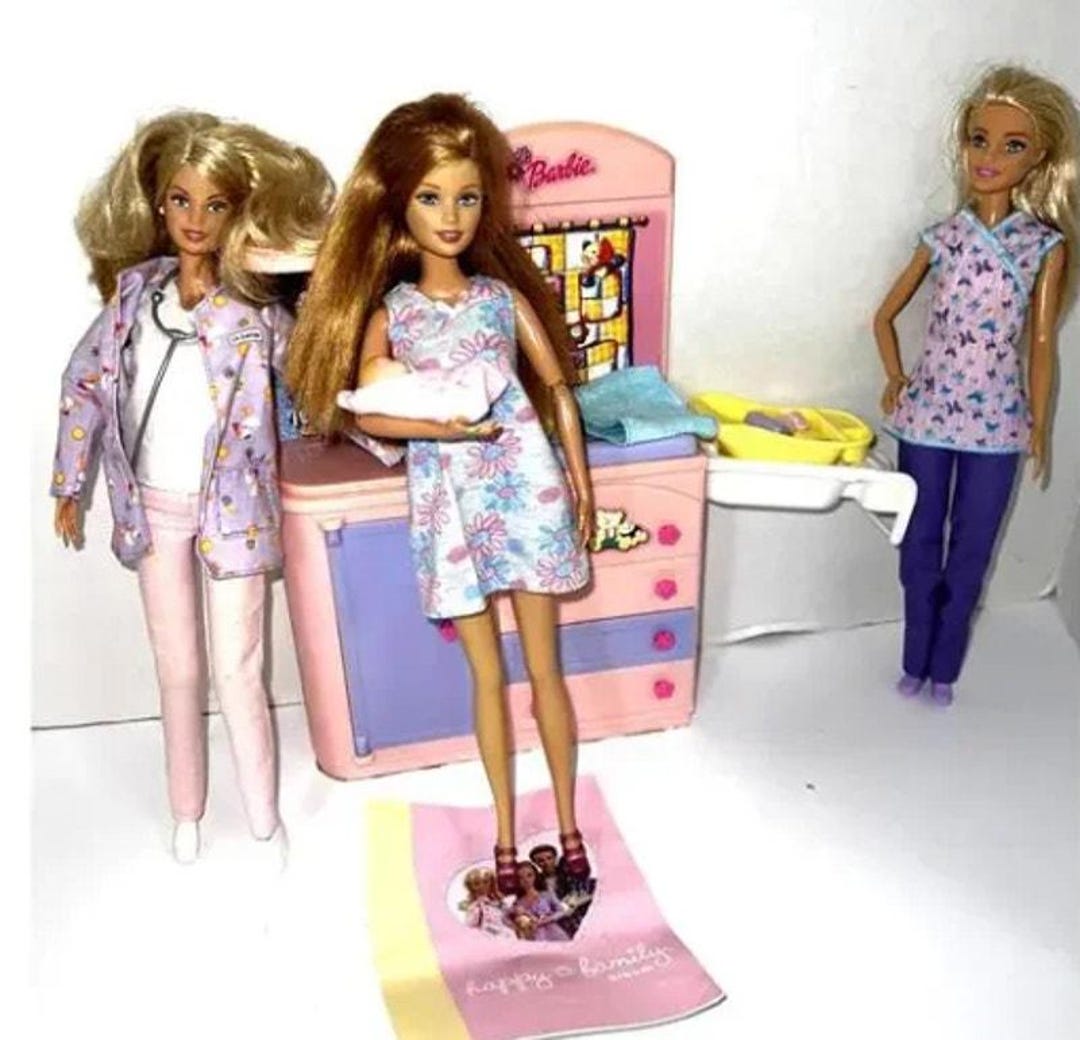 Barbie Happy Family Lot Rare NO BELLY Pregnant Midge Doctor Nurse Baby ...