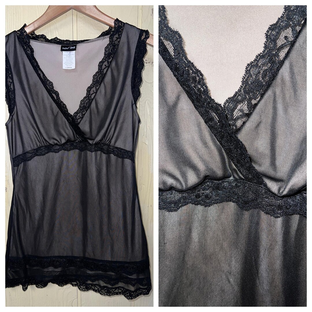 Vintage Y2K Paper Doll Tank Top Womens Large Babydoll Lace V-neck ...