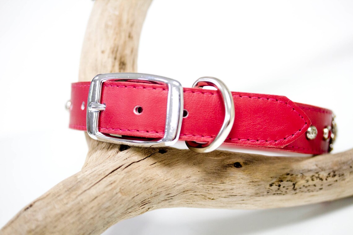 Red Leather Collar Leather Crystal Concho Dog Collar 1 Inch - Etsy