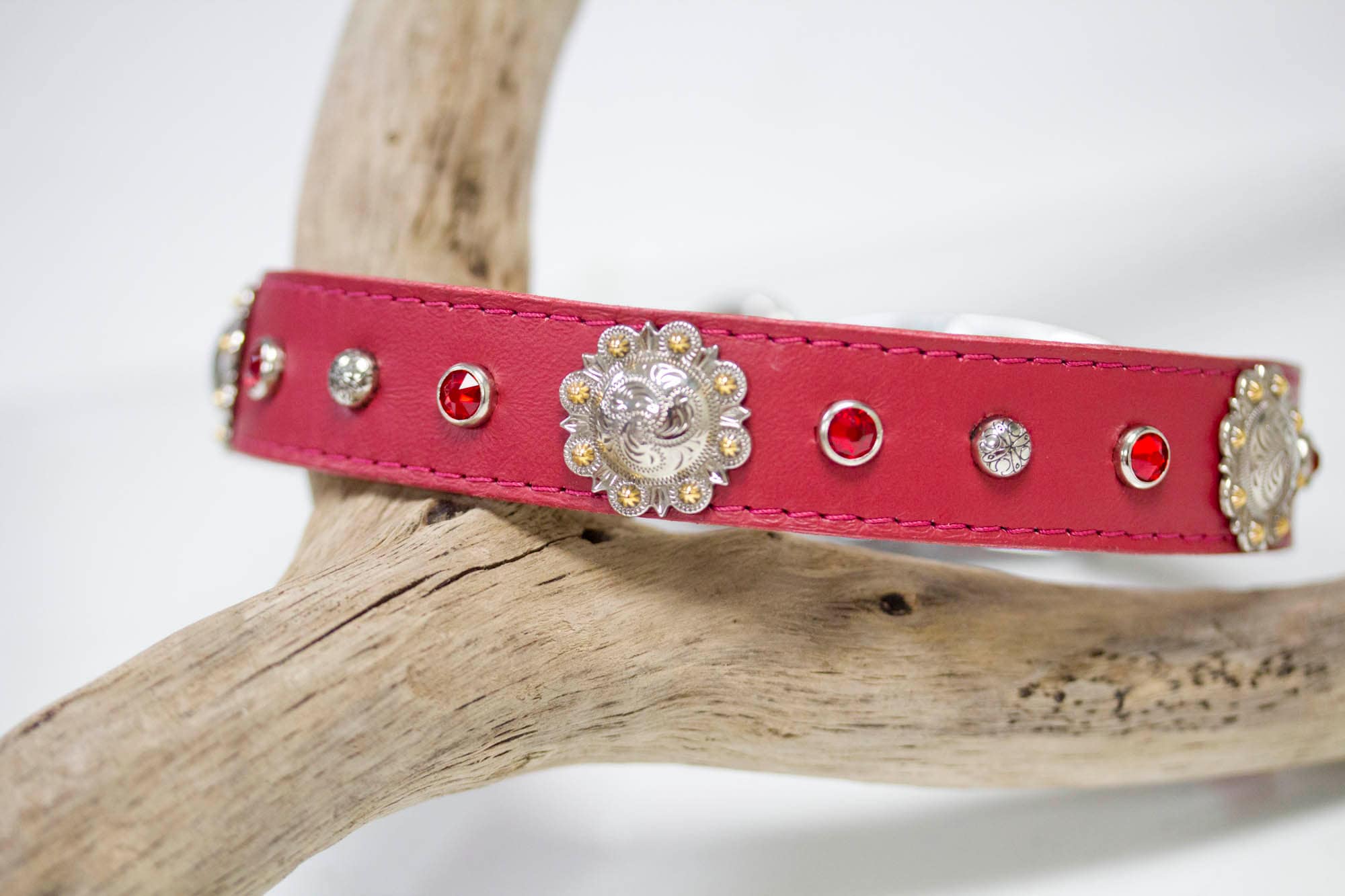 Red Leather Collar Leather Crystal Concho Dog Collar 1 inch | Etsy