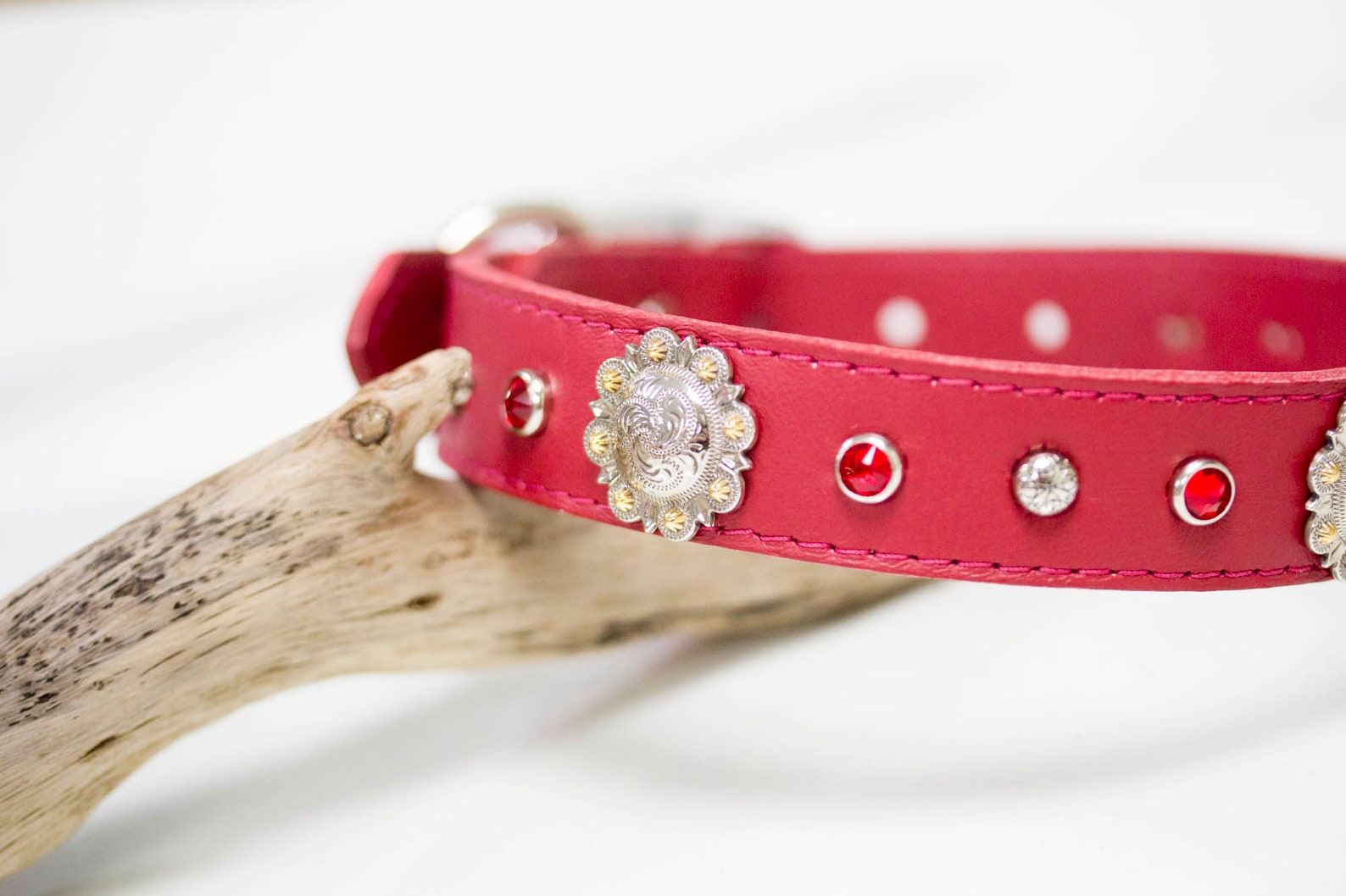 Red Leather Collar Leather Crystal Concho Dog Collar 1 Inch - Etsy