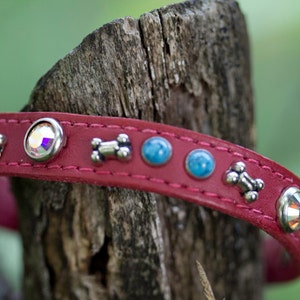 Red Leather Dog Collar, Leather Collar, Dog Gift, Puppy Collar, Small ...