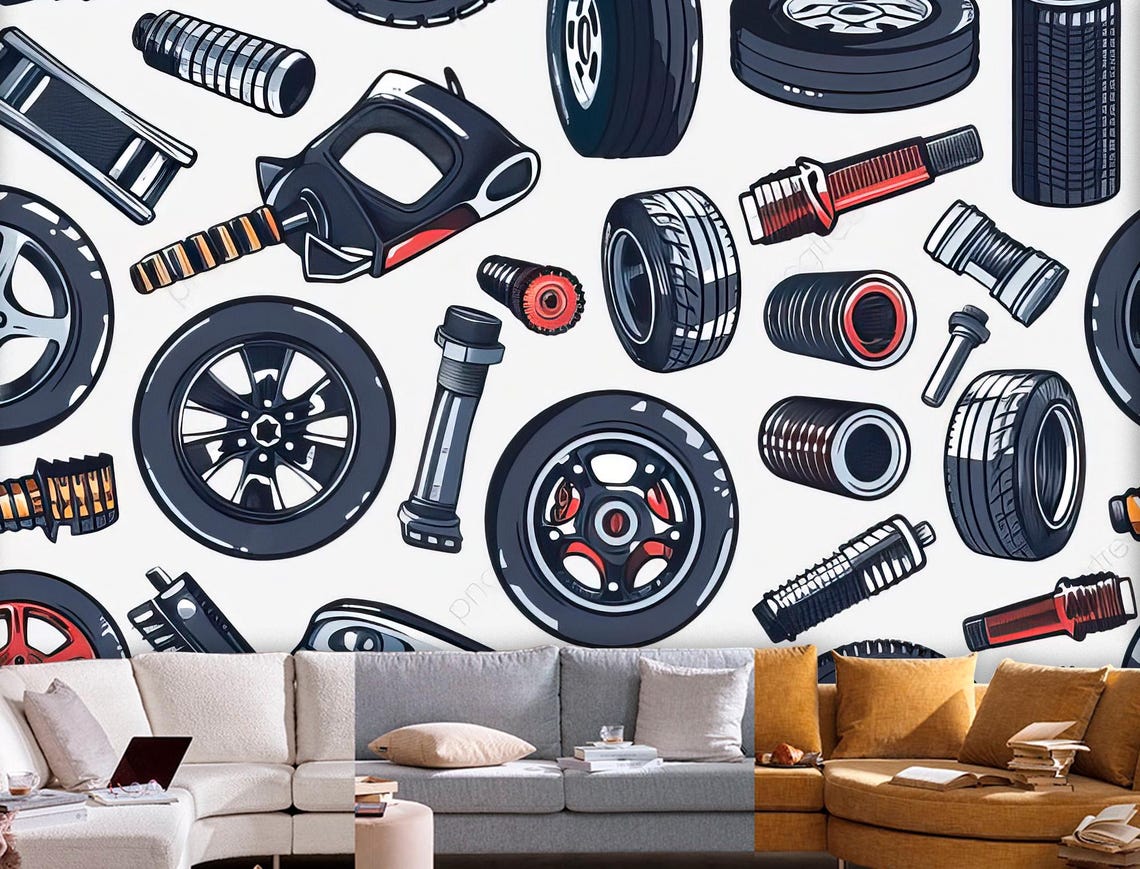 Auto Parts Wallpaper Office Decor Racing Car Decor Boys Room Decor - Etsy