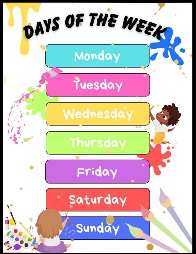 Days of the Week Chart - Etsy Australia