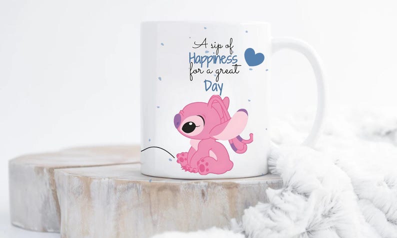 Stitch and Angel Ceramic Mug, Cute Custom Love Coffee Cup, Disney ...