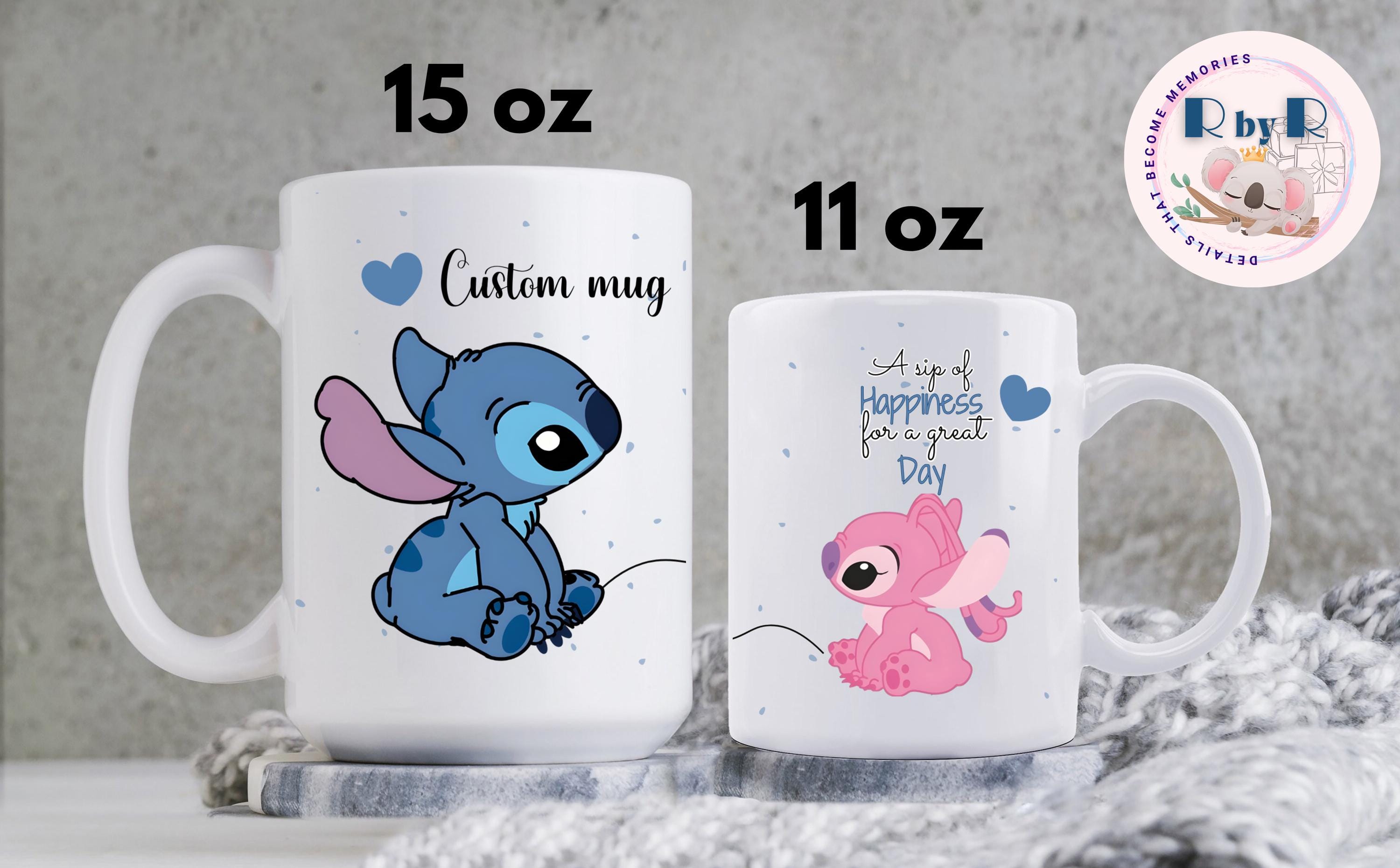 Stitch and Angel Ceramic Mug, Cute Custom Love Coffee Cup, Disney ...