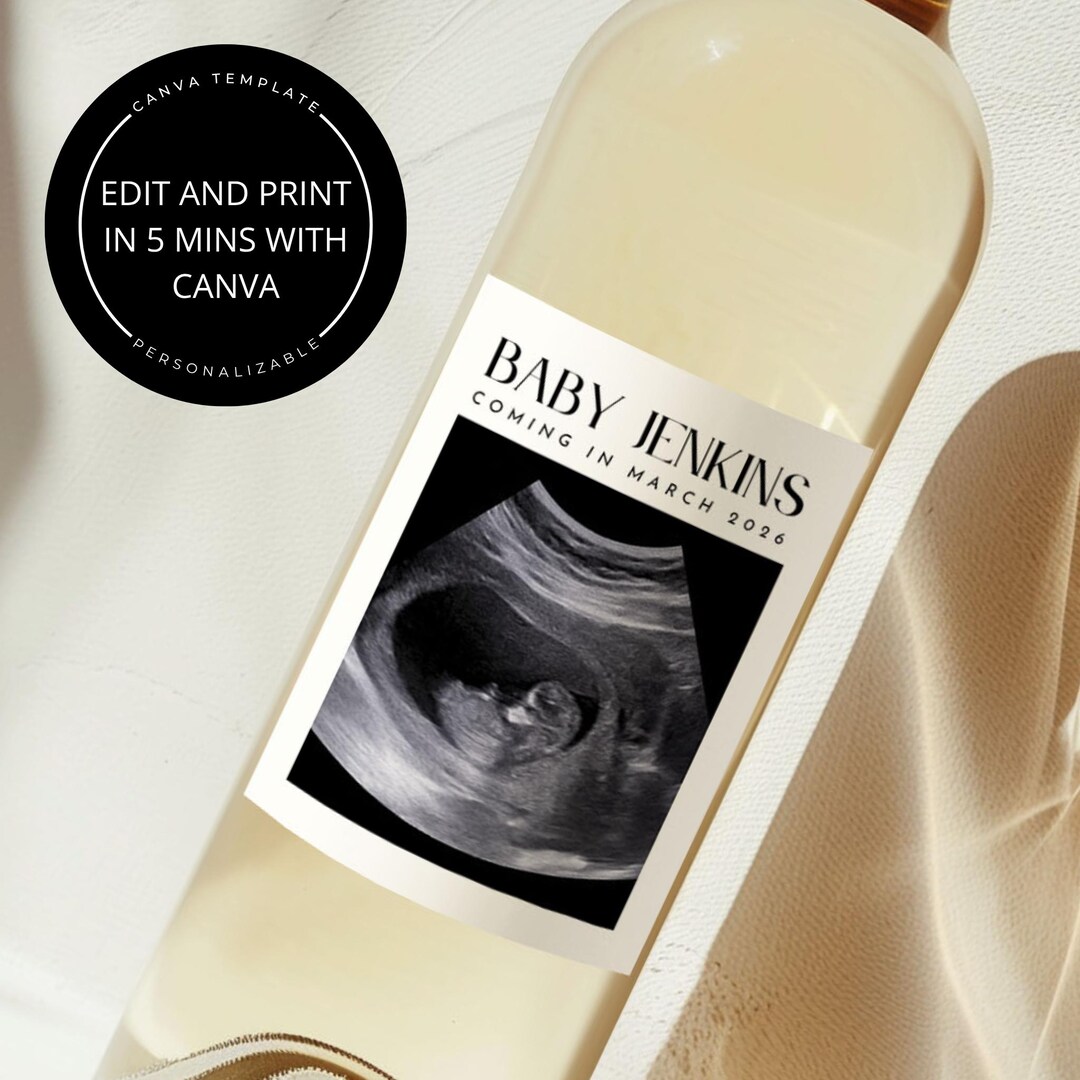Pregnancy Announcement Wine Bottle Label, Personalized Baby ...