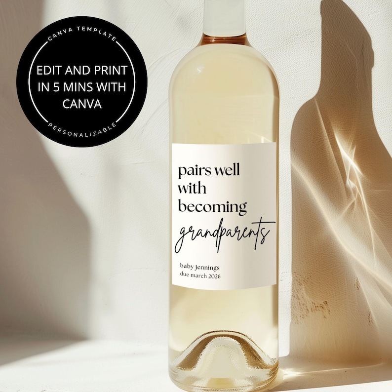 Pregnancy Announcement Grandparents Wine Bottle Label: Customizable ...