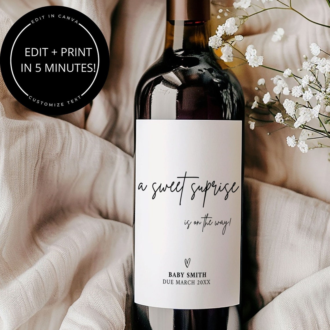 Pregnancy Announcement Wine Bottle Label, Personalized Baby ...