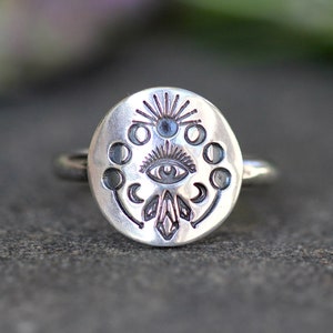 Silver Moon Ring Celestial Ring Moon Phase Ring Witch Ring Evil Eye ...