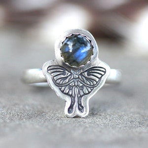 Sterling Silver Luna Moth Ring Labradorite Ring Luna Moth Jewelry ...