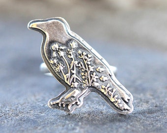 Raven Ring Skull Ring Crow Ring Sterling Silver Raven Ring Moon Ring ...