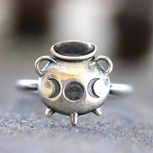 Sterling Silver Witch Ring Cauldron Ring Triple Moon Ring - Etsy