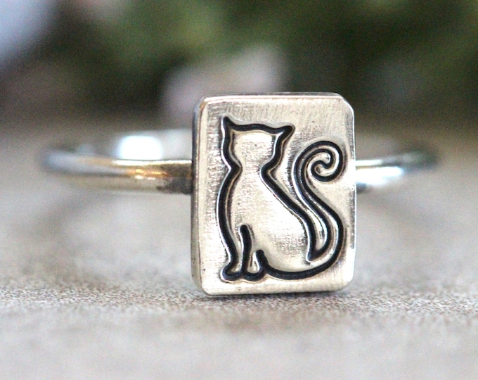 Cat Ring Crazy Cat Lady Ring Silver Cat Ring Silver Stacking Ring ...