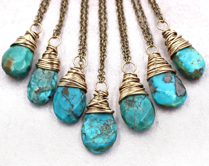 Long Turquoise Necklace Blue Stone Necklace Long Bohemian Necklace Wire ...