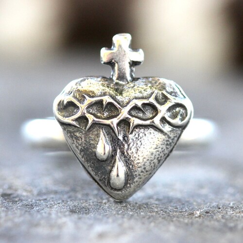 Sacred Heart Ring Sterling Silver Sacred Heart of Jesus - Etsy