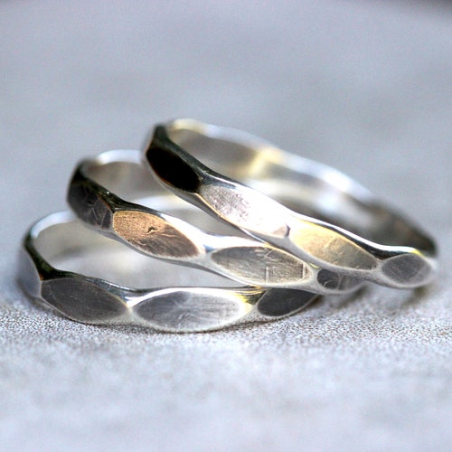 One Ring Silver Stacking Ring Hammered Stacking Ring Faceted | Etsy