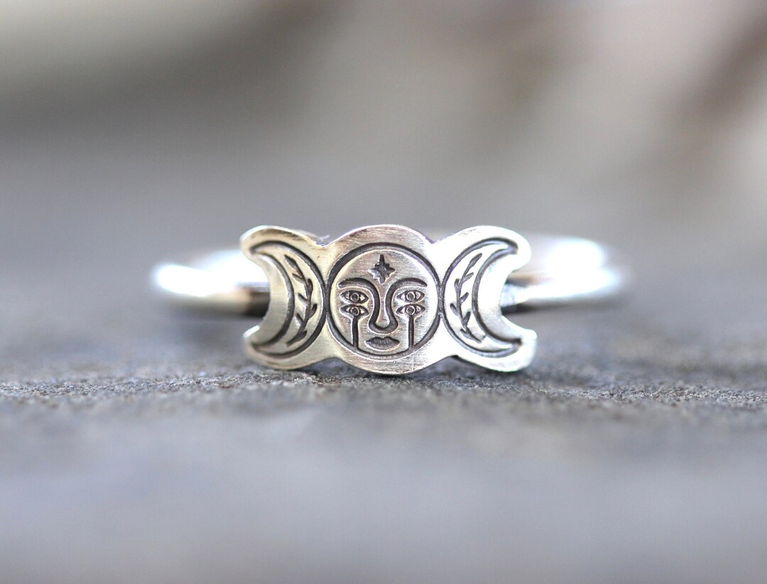 Sterling Silver Moon Ring Moon Phase Ring Moon Face Ring Celestial Ring ...