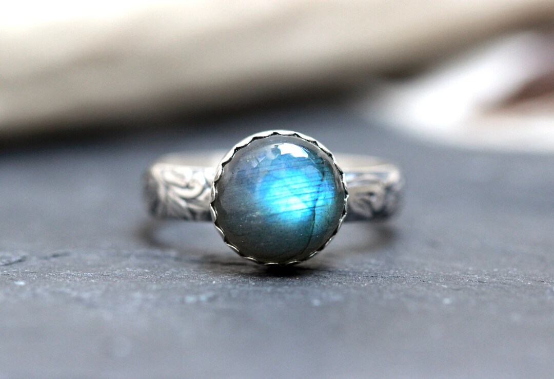 Labradorite Ring Sterling Silver Labradorite Stacking Ring Floral Ring ...