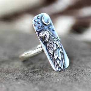 Owl Ring Sterling Silver Moon Owl Ring Barn Owl Ring Owl Jewelry Witch ...
