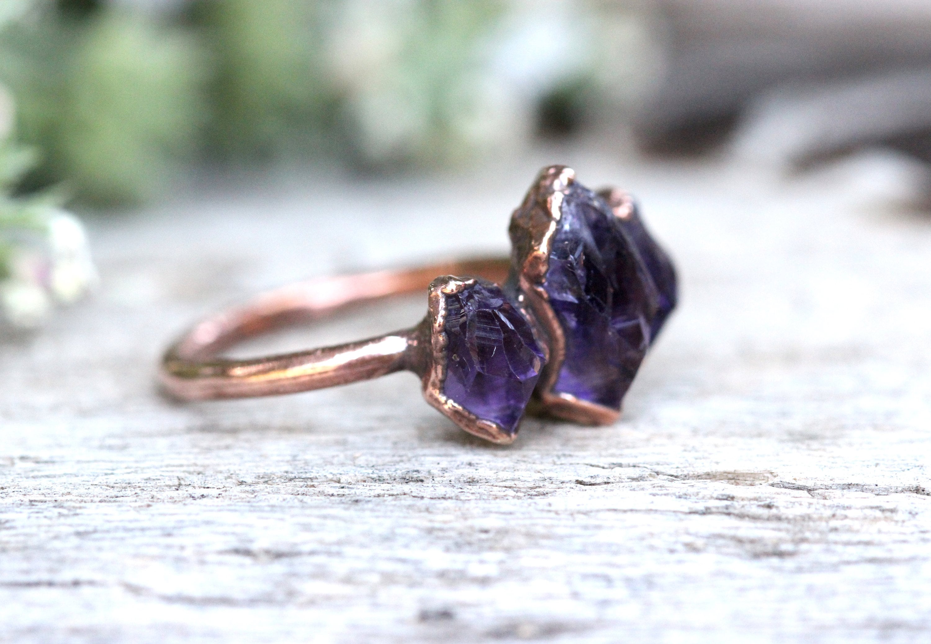 Raw Amethyst Ring Raw Stone Ring Three Stone Ring - Etsy