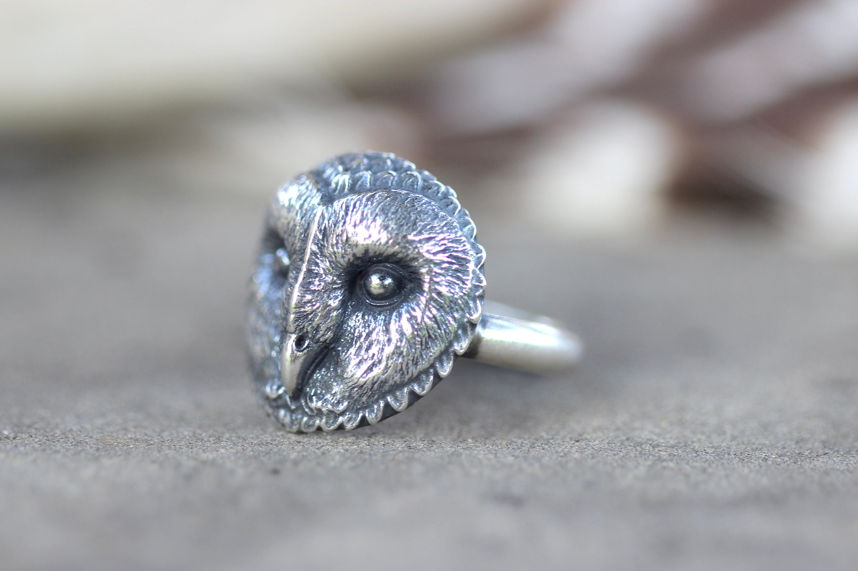 Owl Ring Sterling Silver Barn Owl Ring Owl Jewelry Owl Face Ring ...