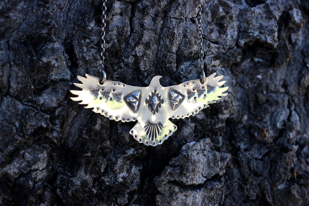 Silver Thunderbird Necklace Sterling Silver Hawk Necklace Bird Necklace ...