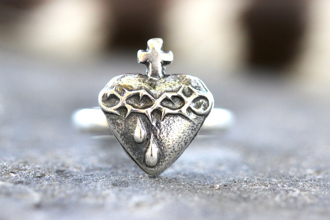 Sacred Heart Ring Sterling Silver Sacred Heart of Jesus Catholic ...