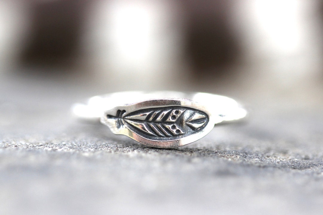 Silver Feather Ring Sterling Silver Feather Ring Feather Stacking Ring ...