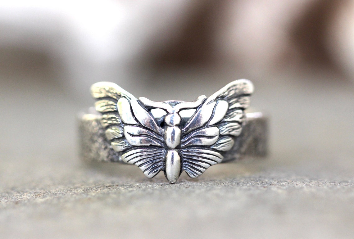 Moth Ring Silver Butterfly Ring Sterling Silver Nature Ring | Etsy