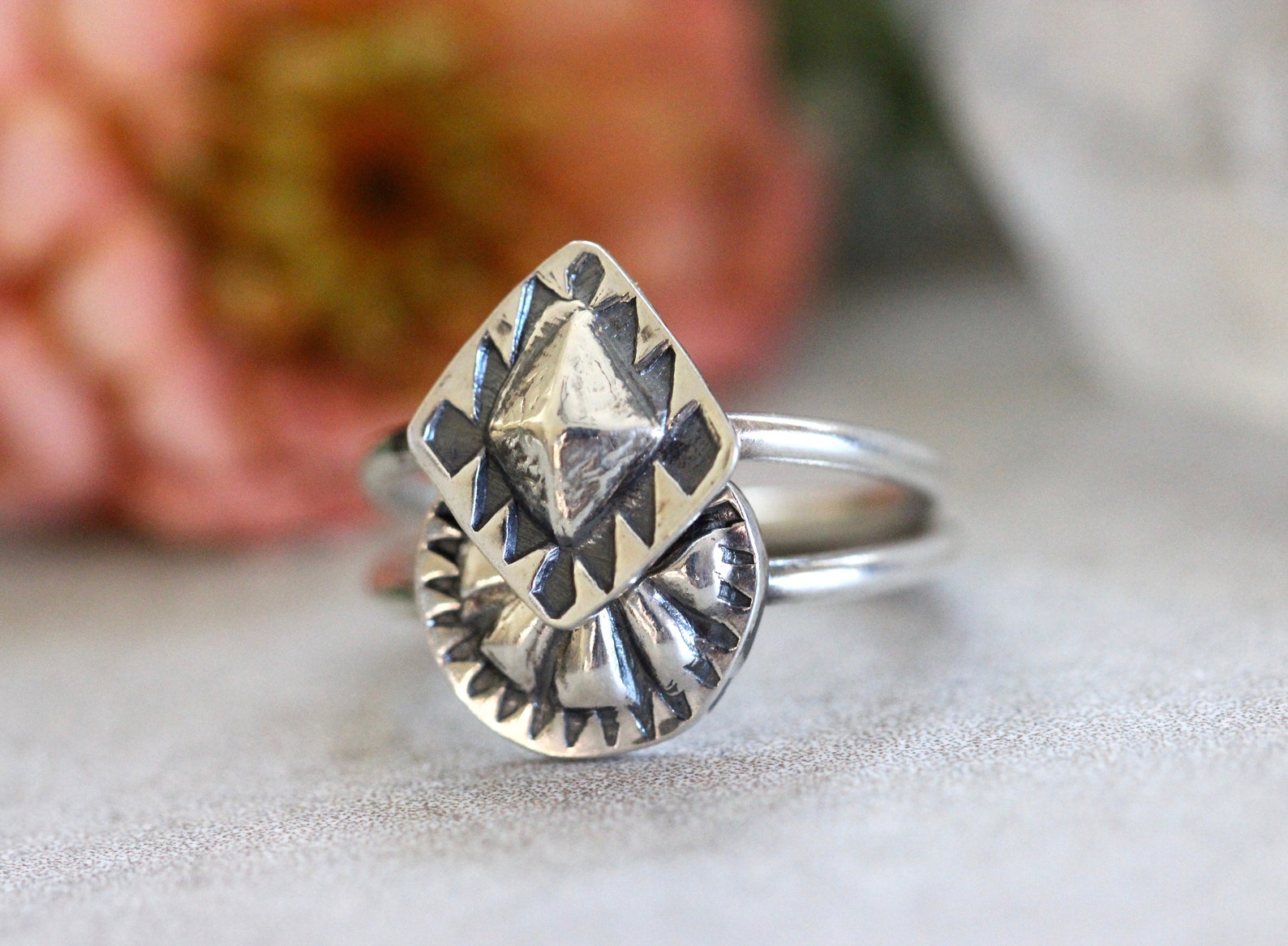 Geometric Ring Silver Stacking Ring Silver Ring Silver | Etsy