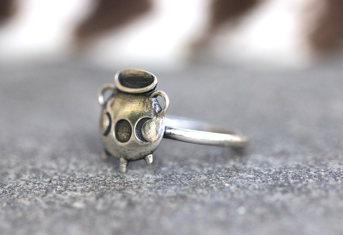 Sterling Silver Witch Ring Cauldron Ring Triple Moon Ring - Etsy