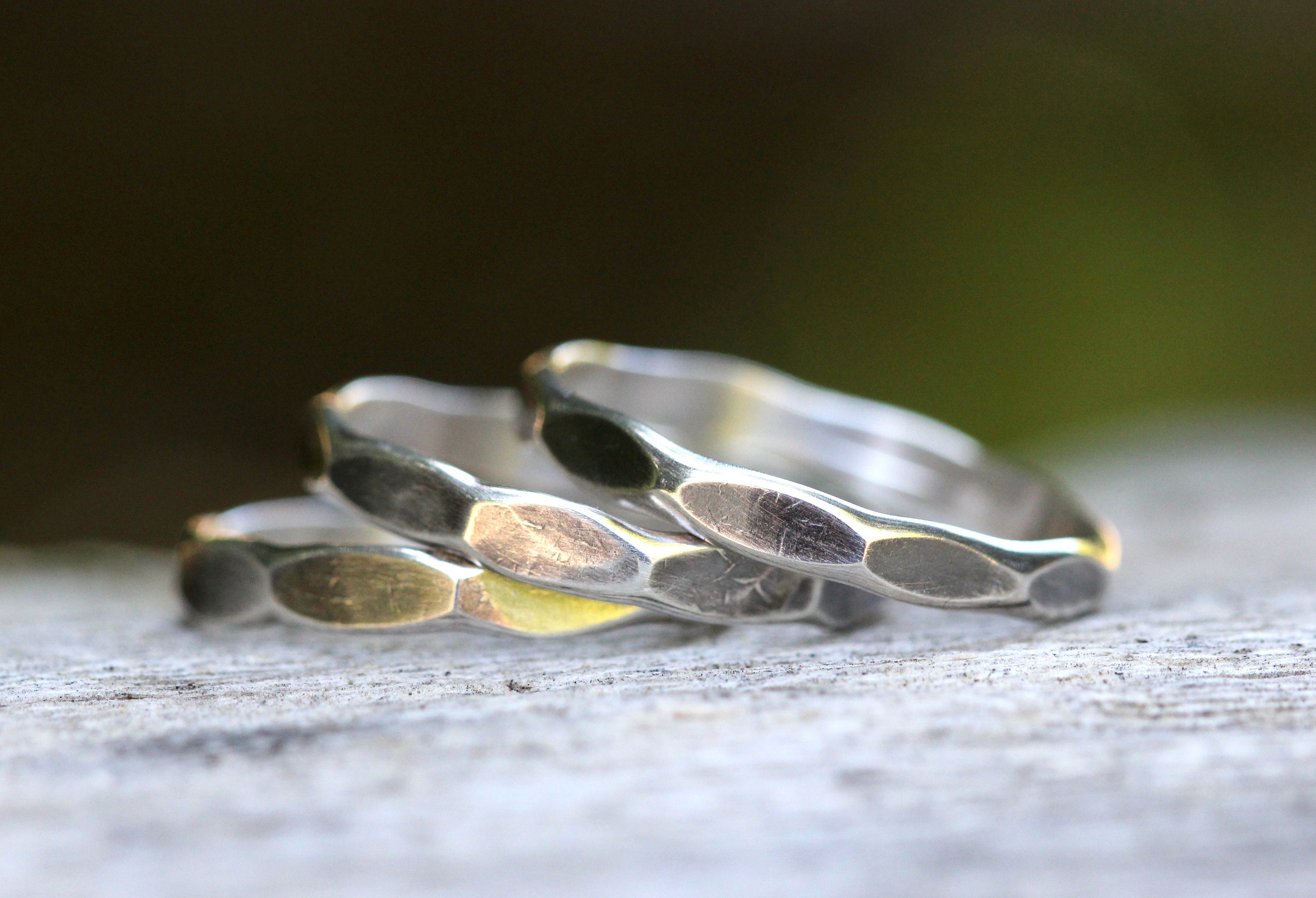 One Ring Silver Stacking Ring Hammered Stacking Ring Faceted Ring Band ...