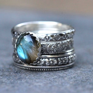 Labradorite Ring Stacking Ring Set Sterling Silver Labradorite Ring ...