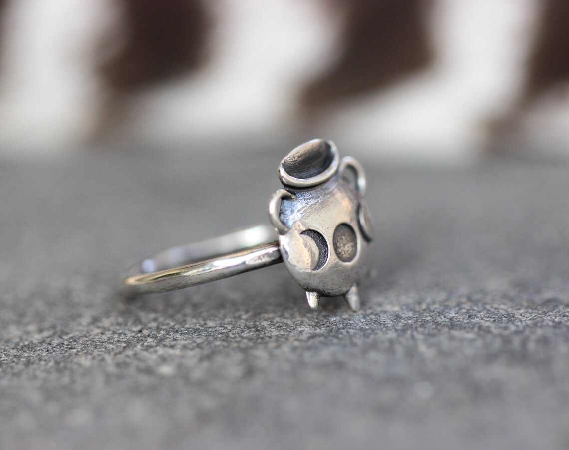 Sterling Silver Witch Ring Cauldron Ring Triple Moon Ring - Etsy