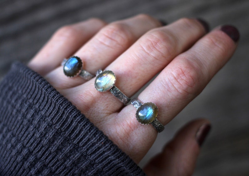 Labradorite Ring Sterling Silver Labradorite Stacking Ring - Etsy