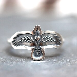 Raven Ring Crow Ring Hawk Ring Sterling Silver Heart and Fern Eagle ...