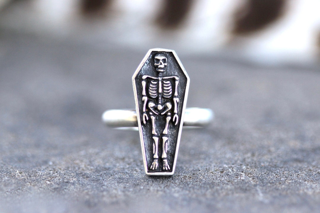 Sterling Silver Coffin Ring Skeleton Ring Skull Ring Halloween Ring ...