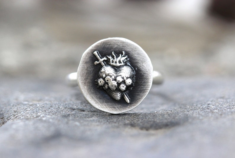 Sacred Heart Ring Sterling Silver Sacred Heart of Jesus Catholic ...