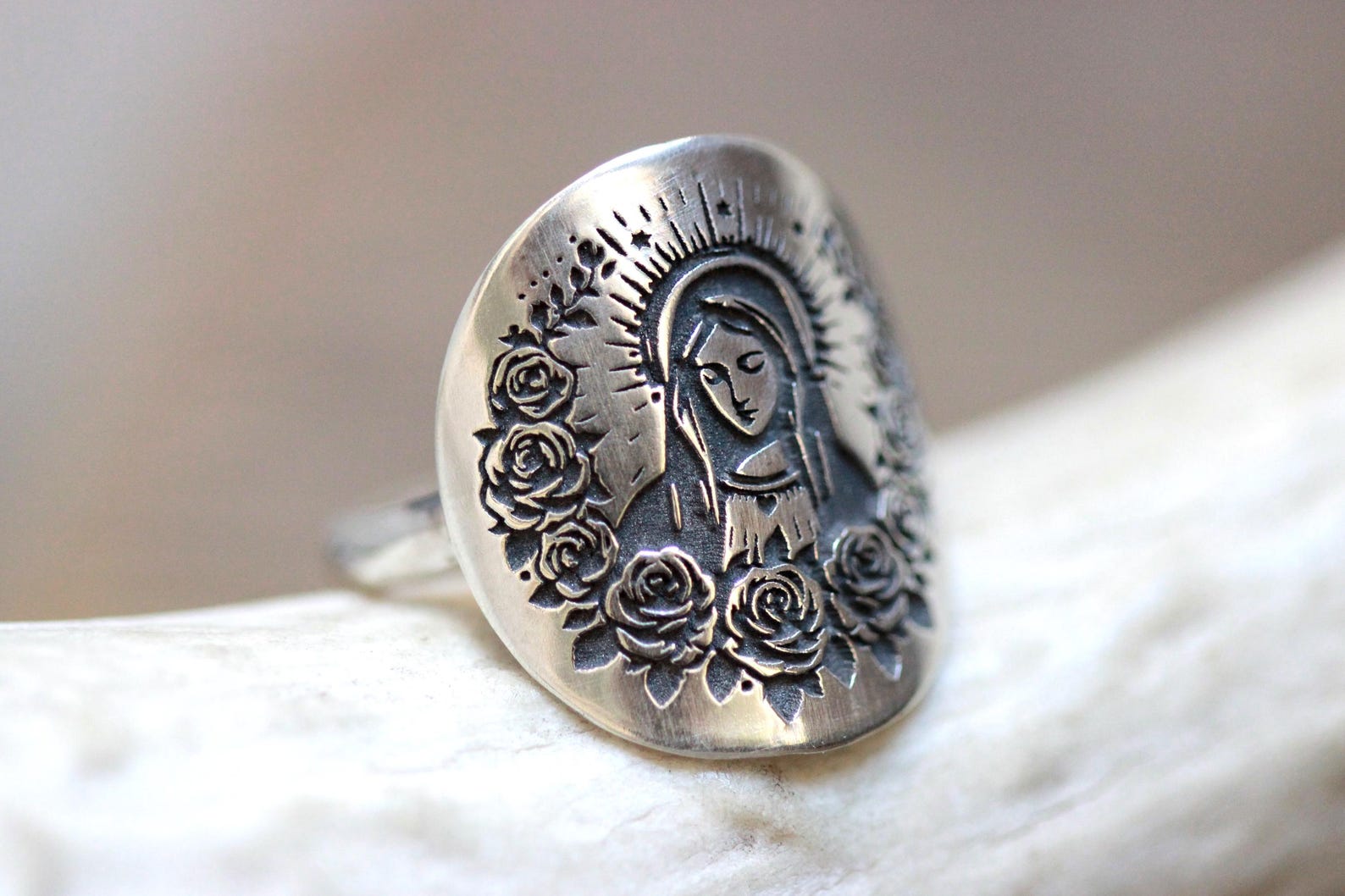 Virgin Mary Ring - Sterling Silver Catholic Jewelry - Mother Mary Ring ...