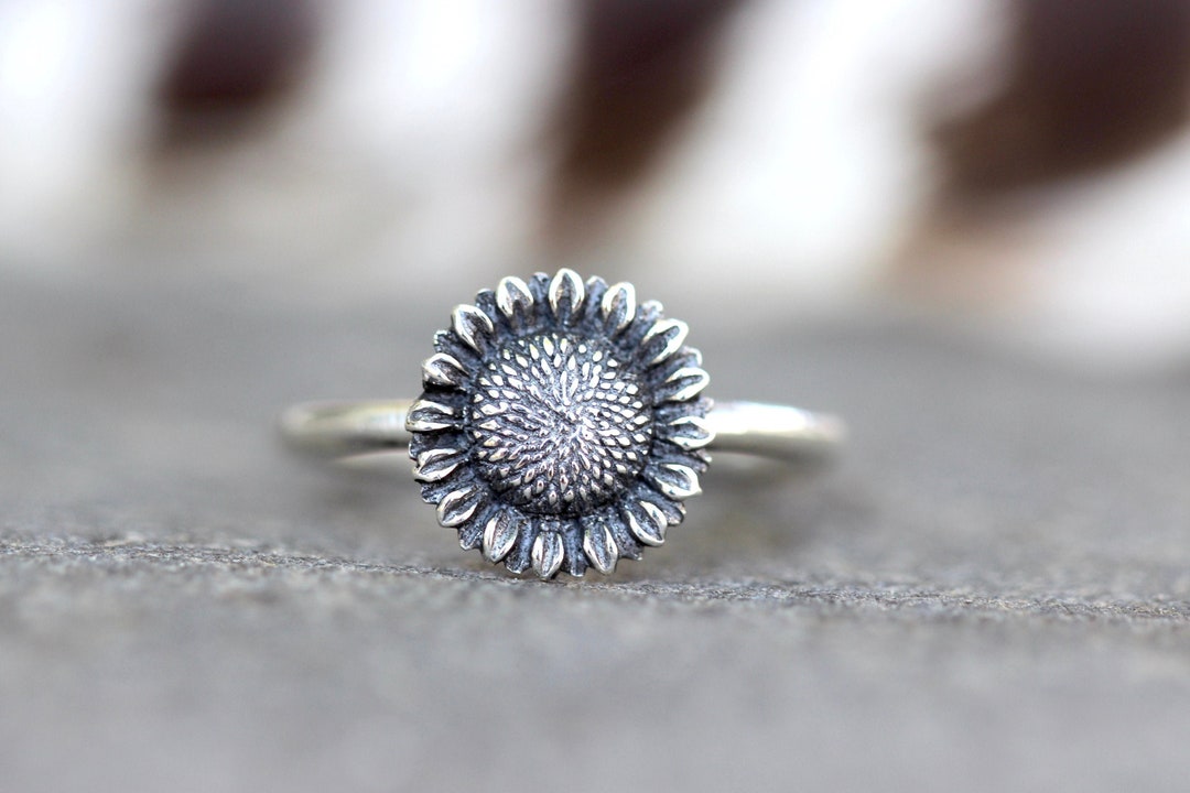 Sterling Silver Sunflower Ring Sunflower Jewelry Flower Ring Silver Floral Ring Silver Sunflower ...