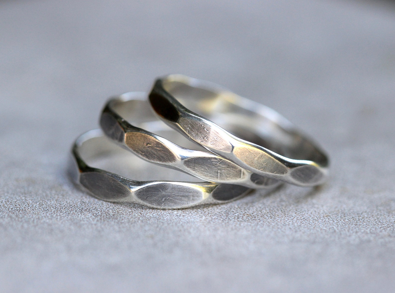 One Ring Silver Stacking Ring Hammered Stacking Ring Faceted Ring Band ...