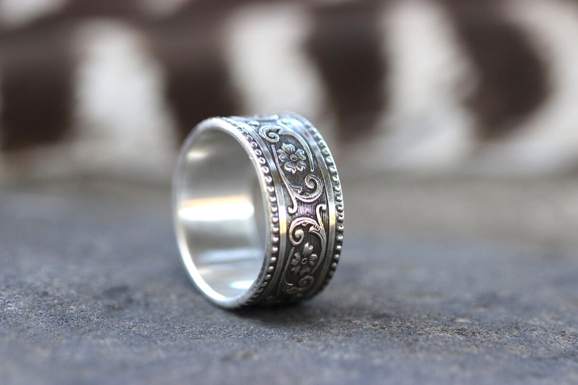 Sterling Silver Thumb Ring Wide Ring Band Silver Floral Ring - Etsy